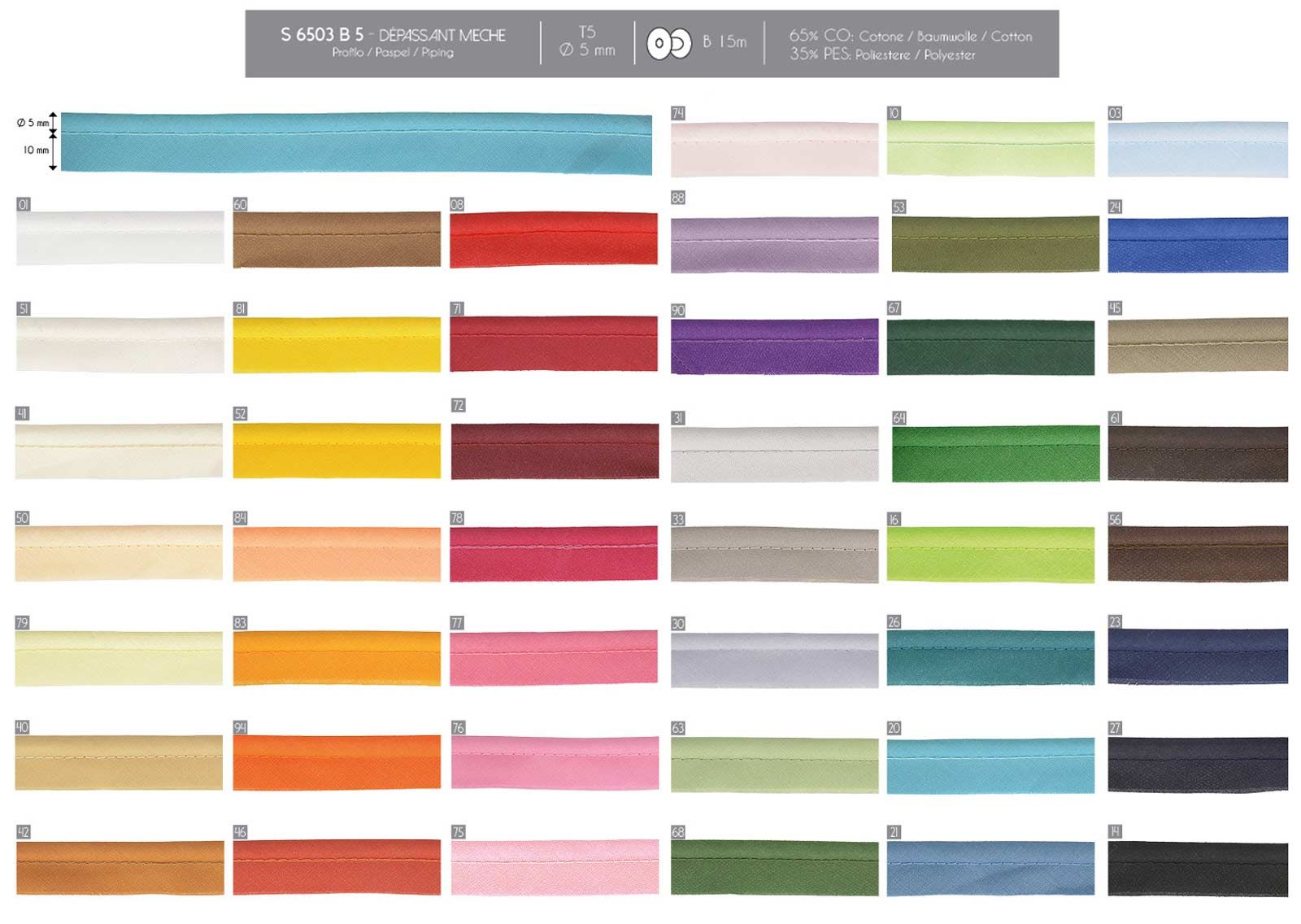 06503 65% Cotton, 35% Poly, Piping, 5mm